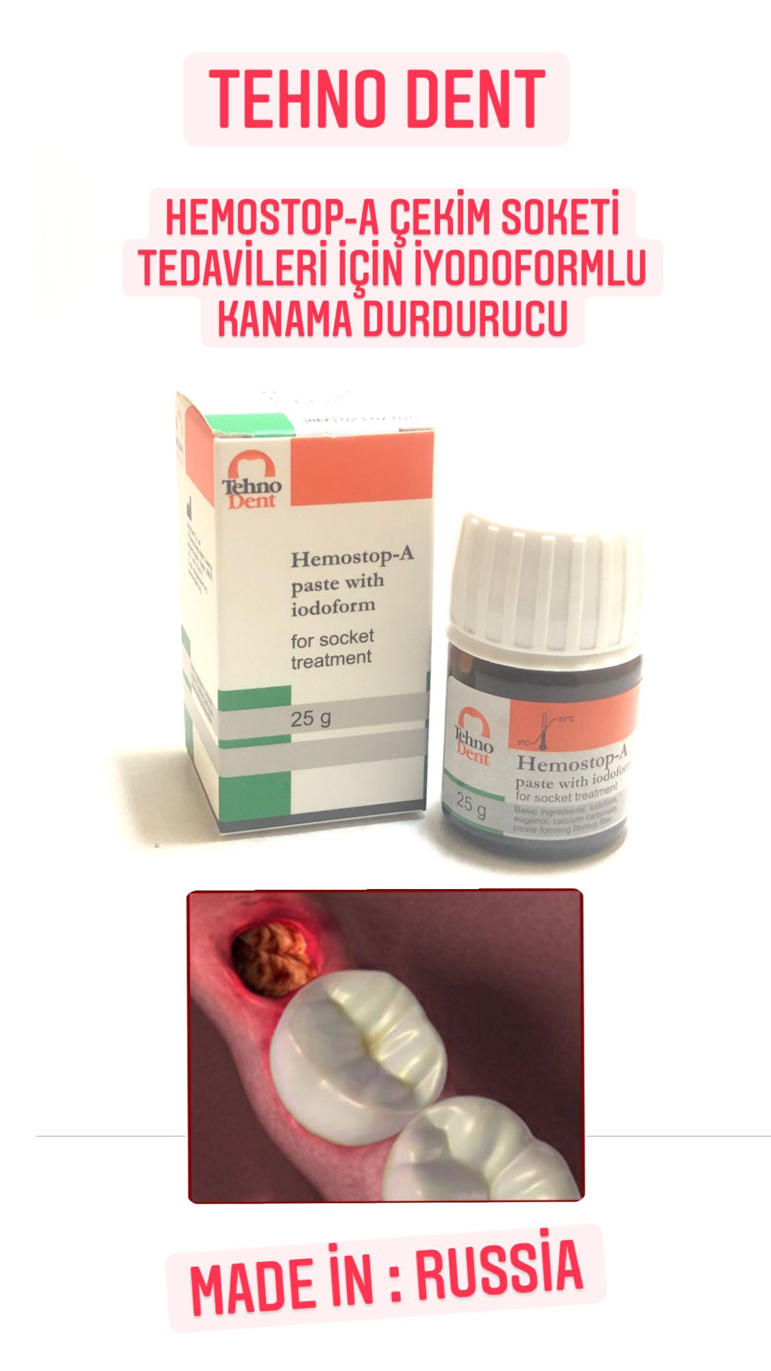 TEKNO DENT HEMOSTOP-A ÇEKİM SOKETİ TEDAVİLERİ İÇİN KANAMA DURDURUCU